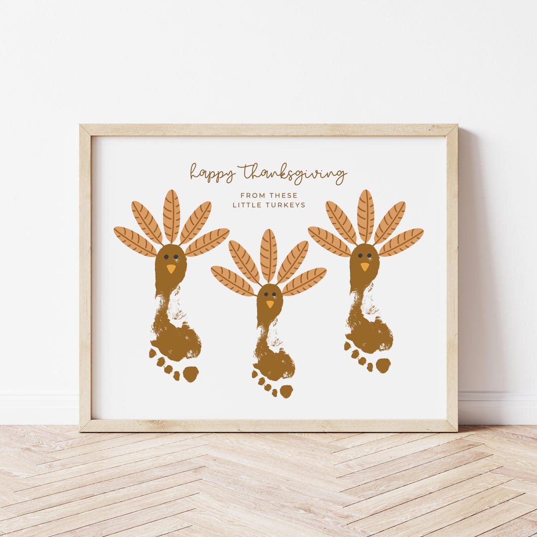 Thanksgiving 3 Turkey Footprints Craft for Three Kids, Thankful Art ...