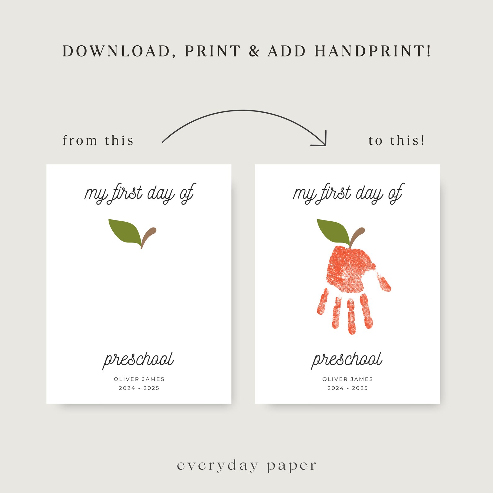 Apple First Day of School Handprint Craft Back to School Printable ...