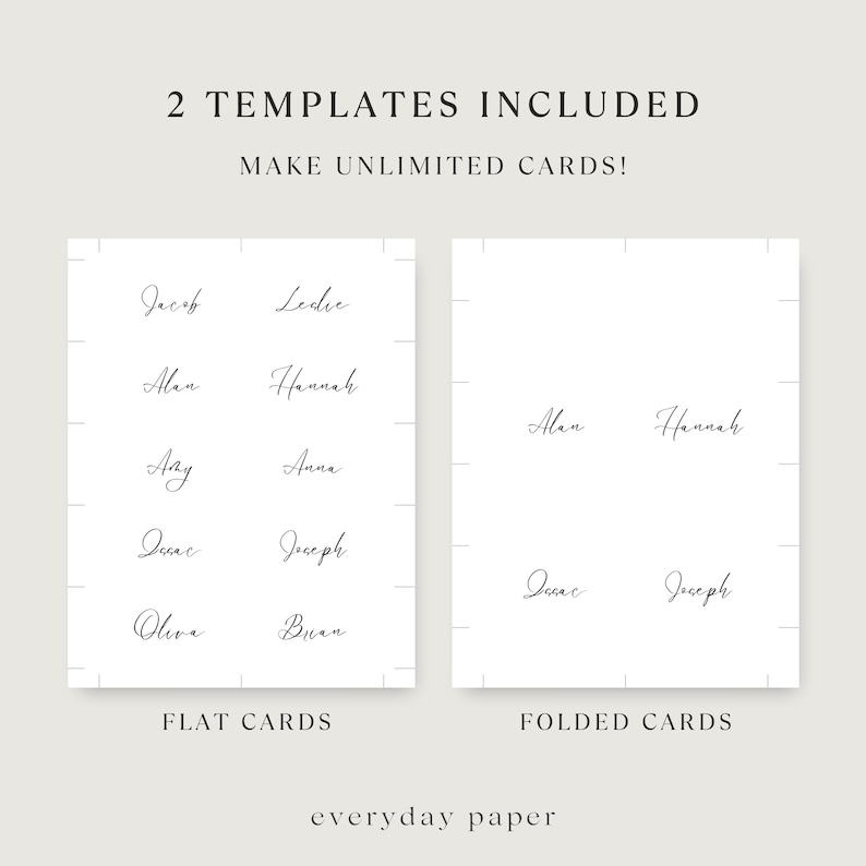 Name Card Template, Script Wedding Place Card Template, Printable Name ...