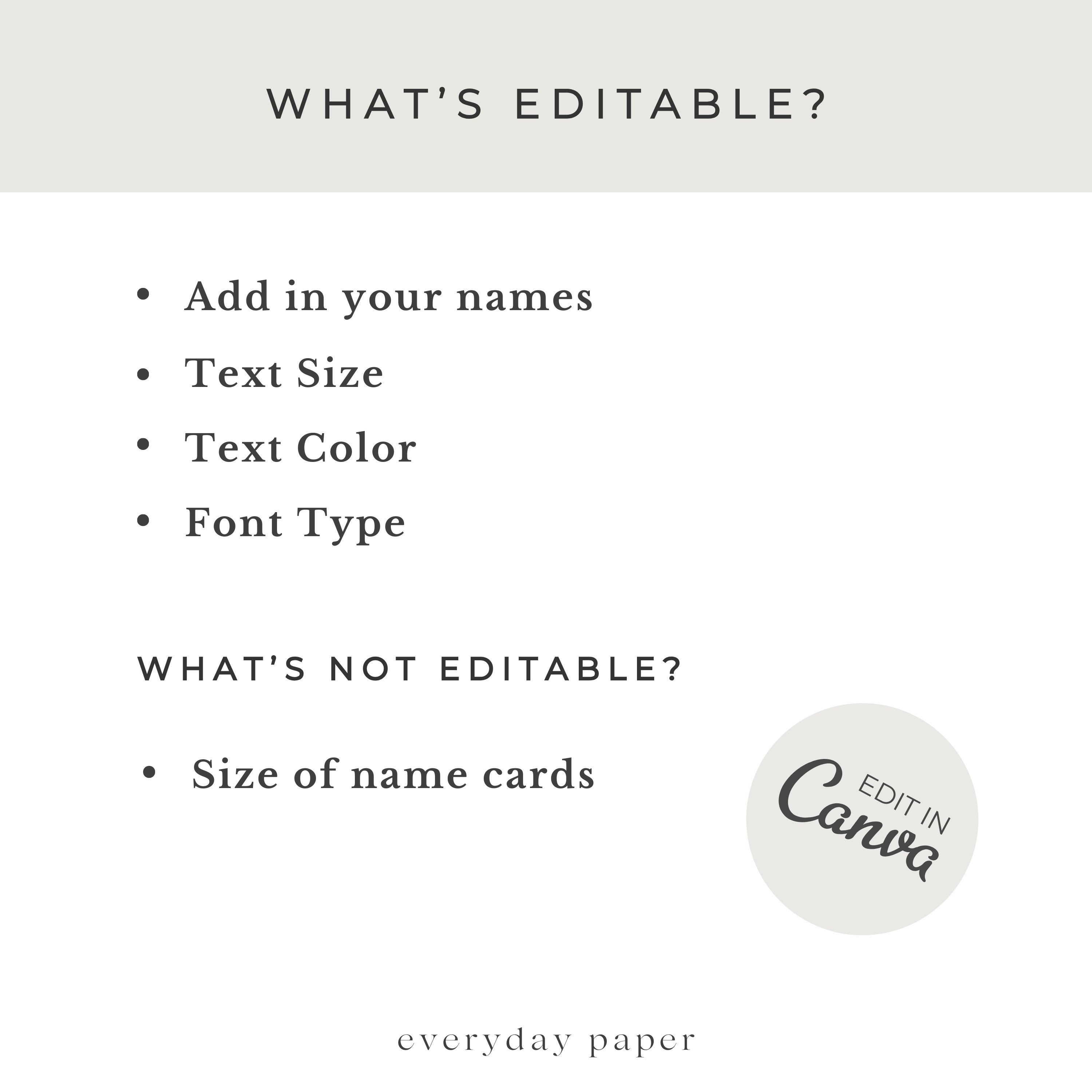 Name Card Template, Script Wedding Place Card Template, Printable Name ...