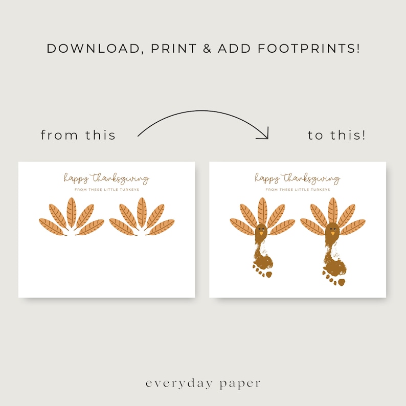 Thanksgiving 2 Turkeys Footprint Craft for Two Kids, Thankful Footprint ...
