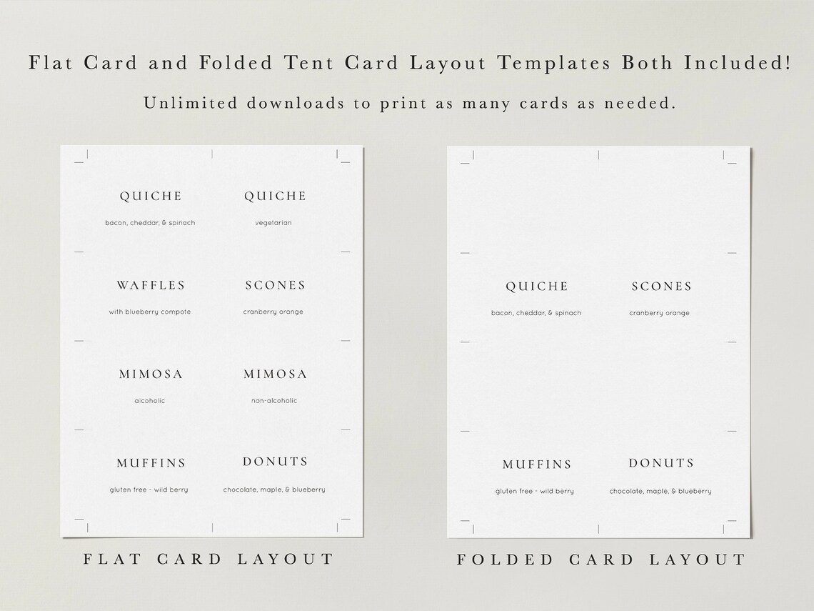 Classic Party Editable Food Buffet Cards | Food Card Template | Digital ...