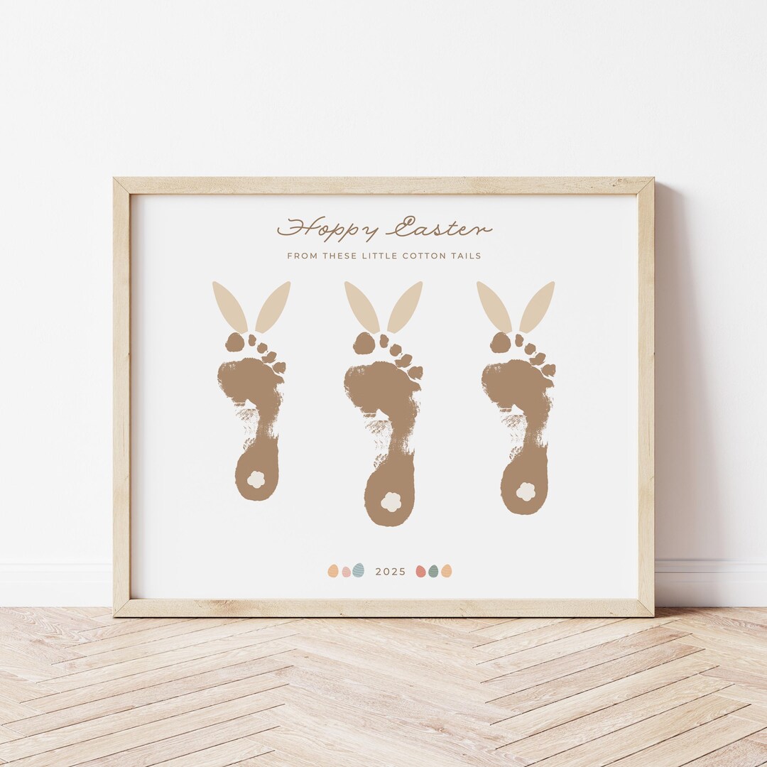 Bunny Footprint Art for 3 Kids, Hoppy Easter Art Activity With Year ...