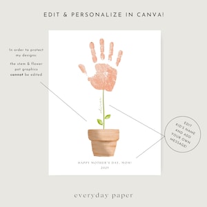 Self Editable Mother's Day Flower Handprint Art for One Kid | Custom ...