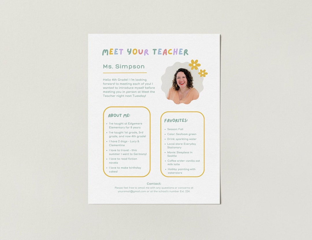 Meet the Teacher Editable Template, Meet Your Teacher Letter, Teacher ...