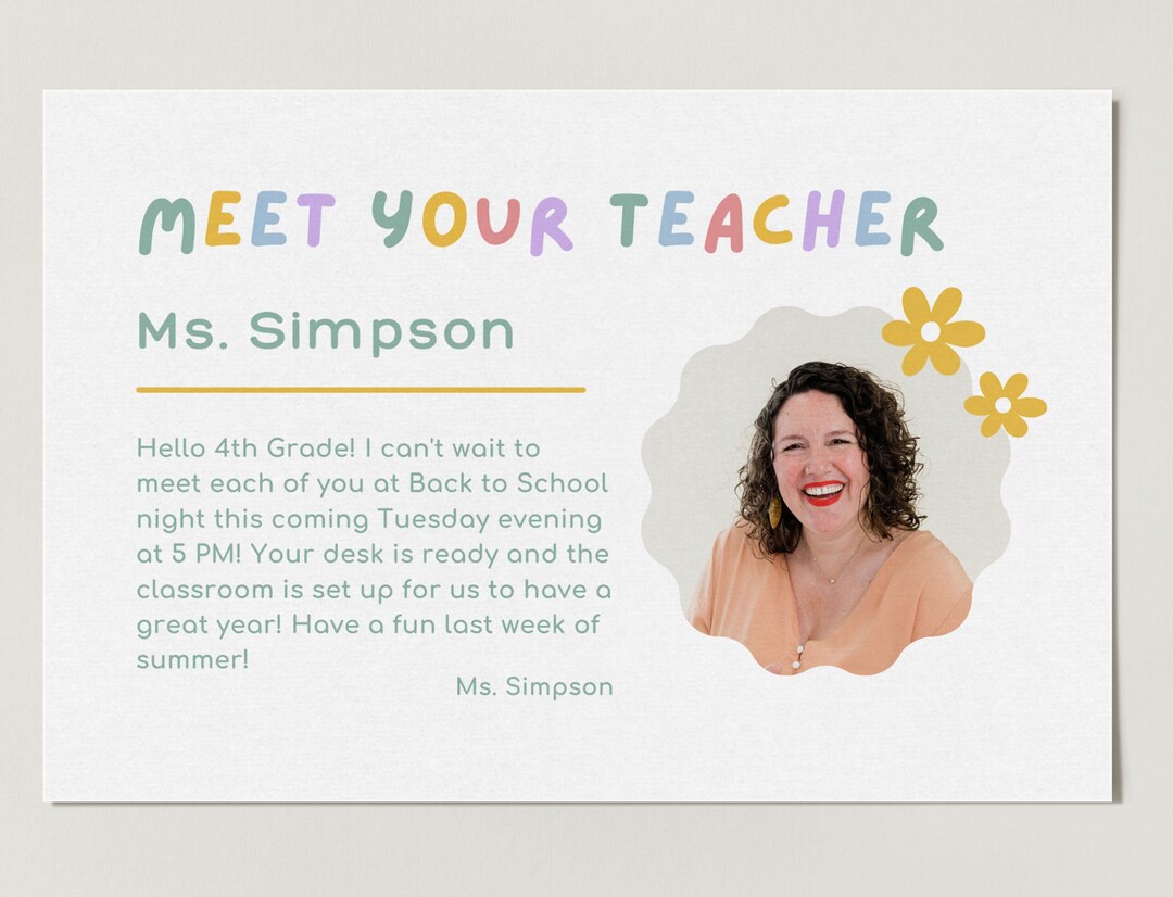 Meet the Teacher Postcard Template Meet Your Teacher - Etsy