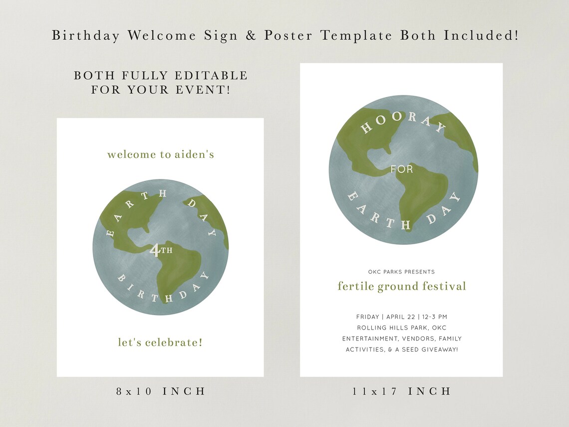 Earth Day Editable Invitation Template for Event or Birthday | BONUS ...