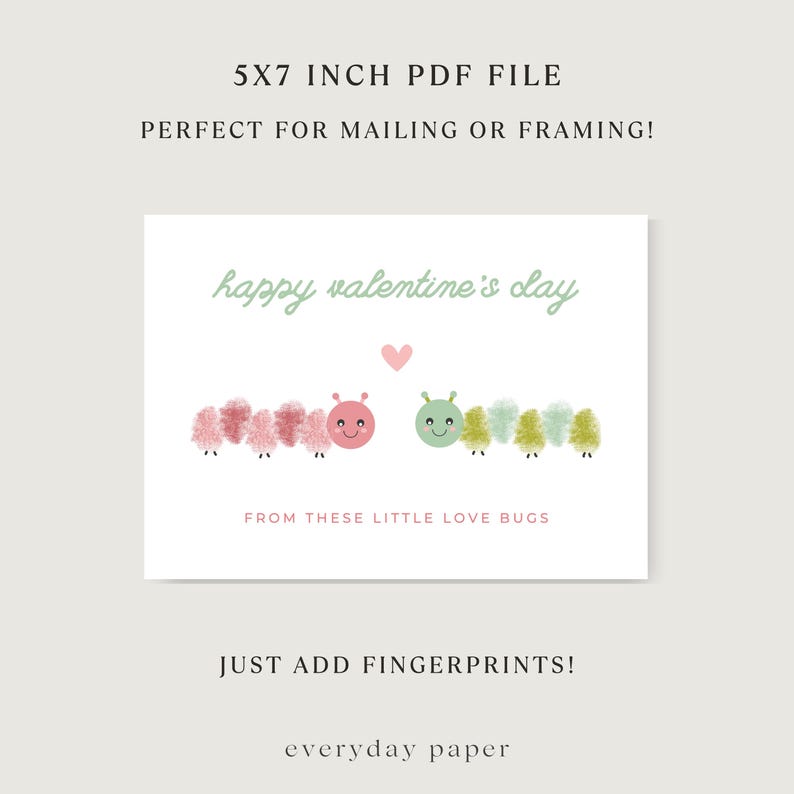Love Bugs Caterpillar Fingerprint Valentines Card to Mail, 5x7 Inch ...