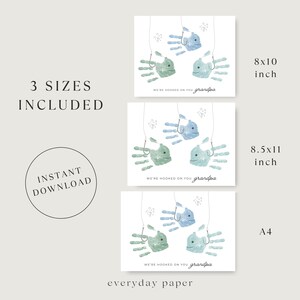 Hooked on Grandpa Fishing Handprints Art Printable for 3 Kids, Birthday ...