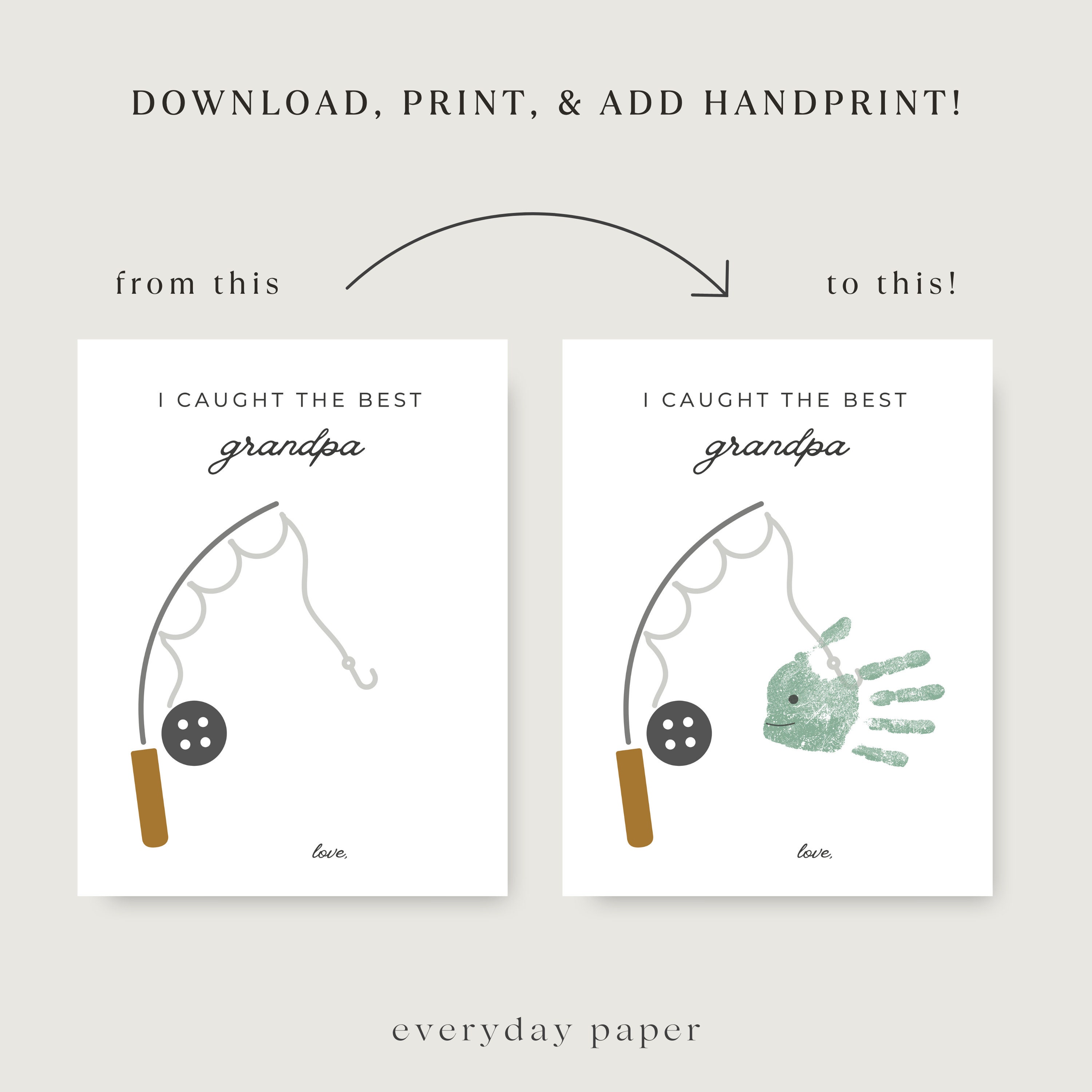 Grandpa Fish Handprint Art Printable Grandpa Birthday Gift Fishing Pole ...