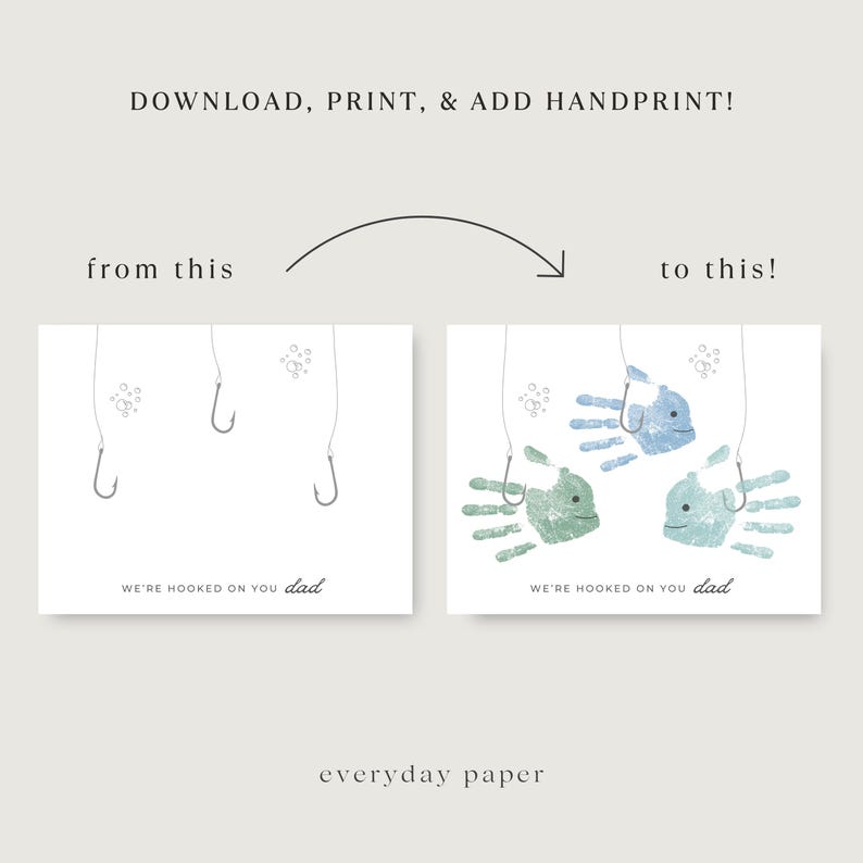 Hooked on Dad Fishing Handprints Art Printable for 3 Kids, Fishing ...