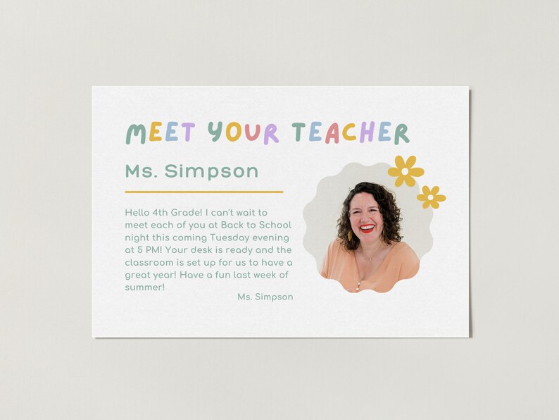 Meet the Teacher Postcard Template, Meet Your Teacher Postcard, Teacher ...