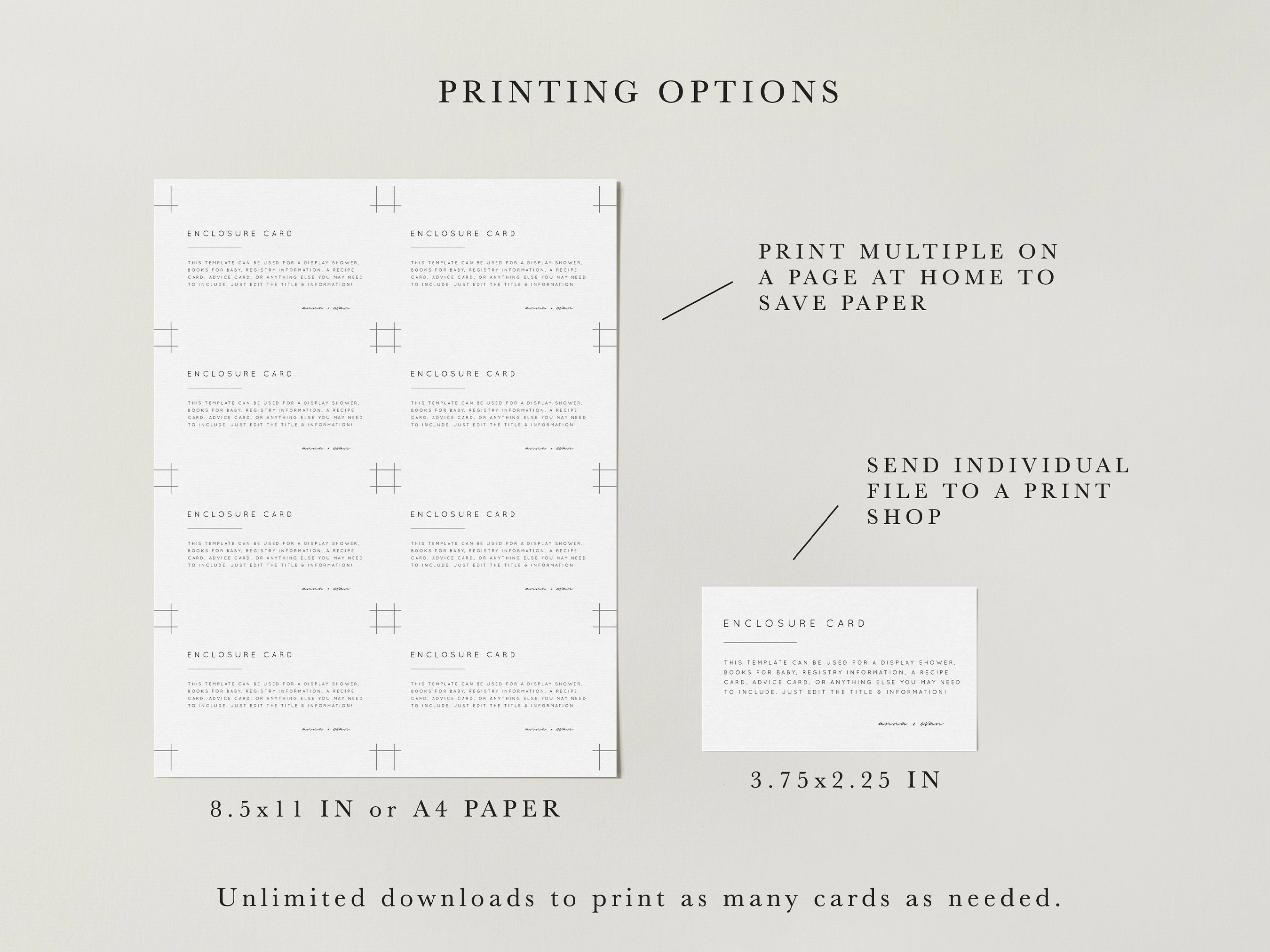 Minimal Enclosure Insert Card Template Digital Download - Etsy