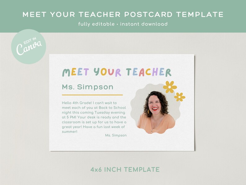 Meet the Teacher Postcard Template, Meet Your Teacher Postcard, Teacher ...