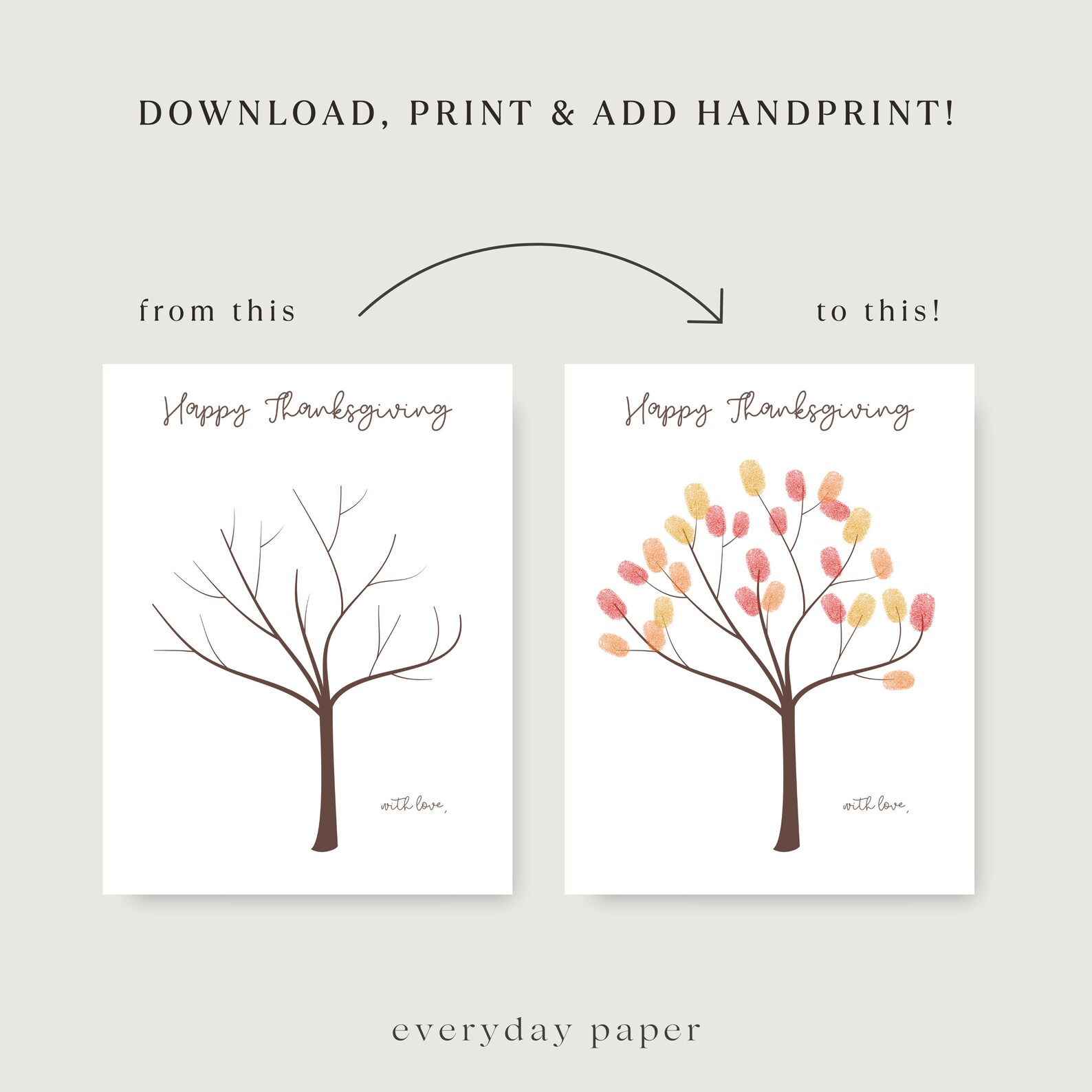Thanksgiving Fingerprint Tree Craft, Fall Thumbprint Art, Happy ...
