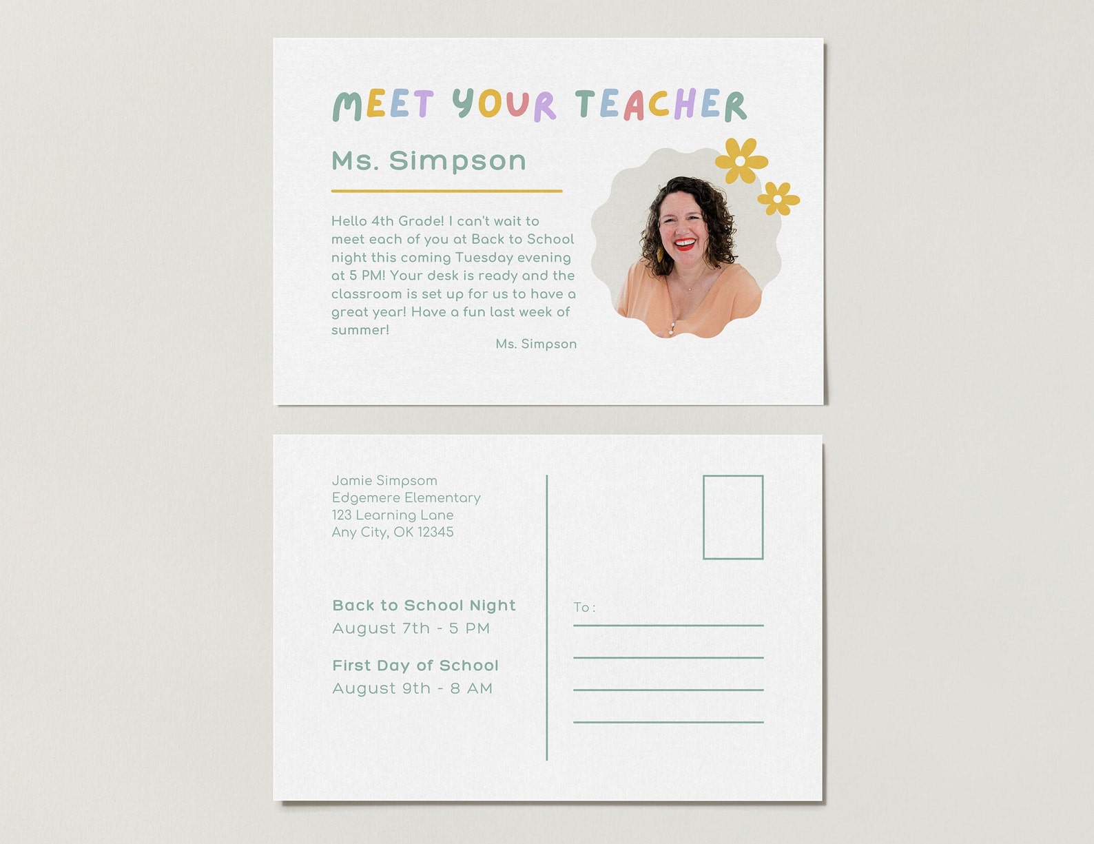 Meet the Teacher Postcard Template, Meet Your Teacher Postcard, Teacher ...