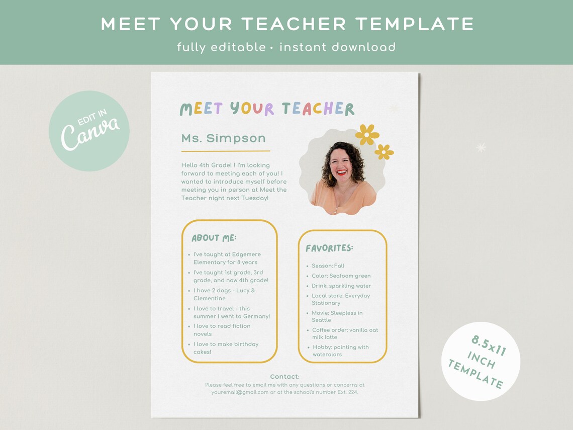 Meet the Teacher Editable Template, Meet Your Teacher Letter, Teacher ...