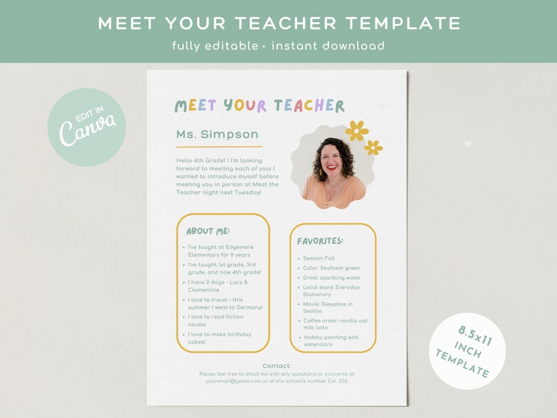 Meet the Teacher Editable Template, Meet Your Teacher Letter, Teacher ...