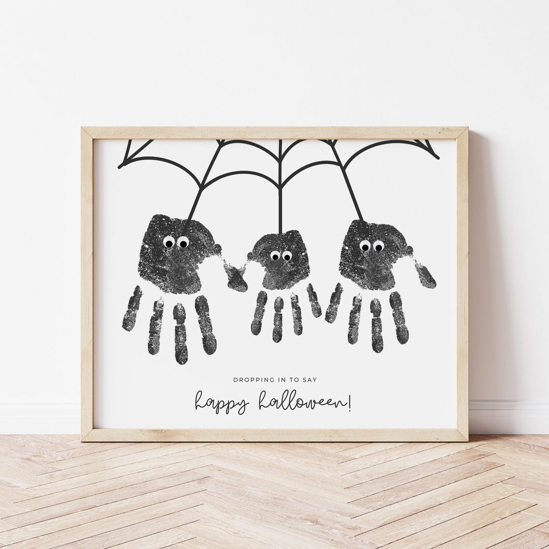 Spider Handprint Art for 3 Kids, Three Kids Halloween Handprint Craft ...