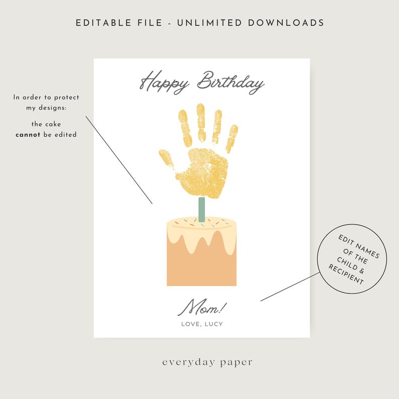 Editable Birthday Cake Handprint Craft, Handmade Art Birthday Card From ...