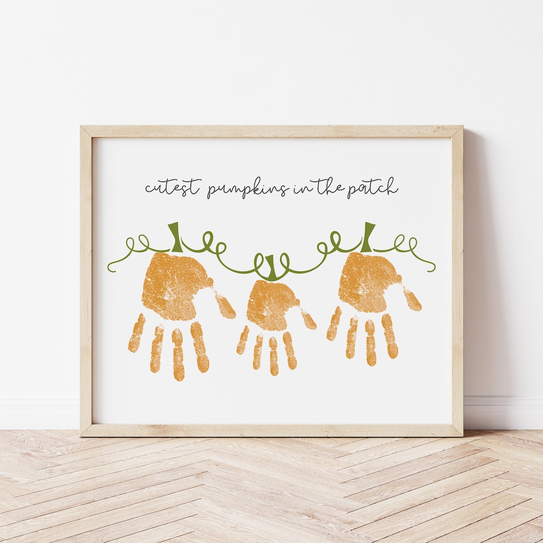 Pumpkin Handprint Craft for Three Kids, Fall Handprint Art Printable ...