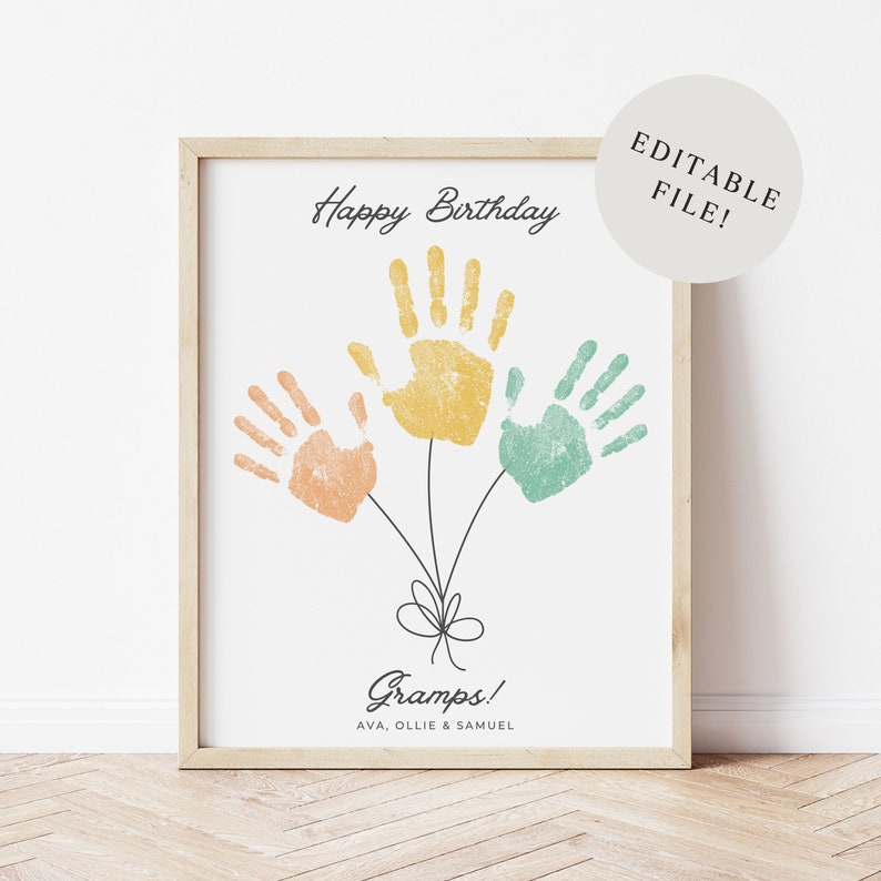 Editable Balloon Birthday Handprint Craft Happy Birthday Custom ...