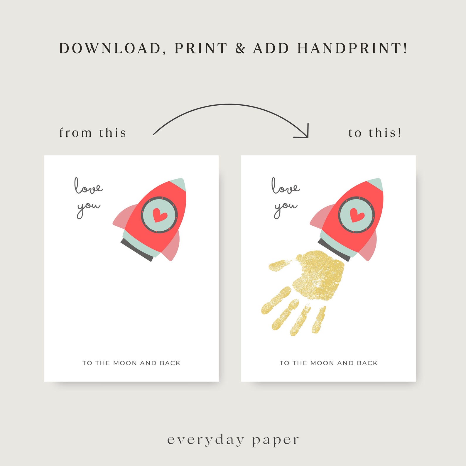 Rocket Ship Handprint Art Printable, to the Moon Craft, Dad Birthday ...