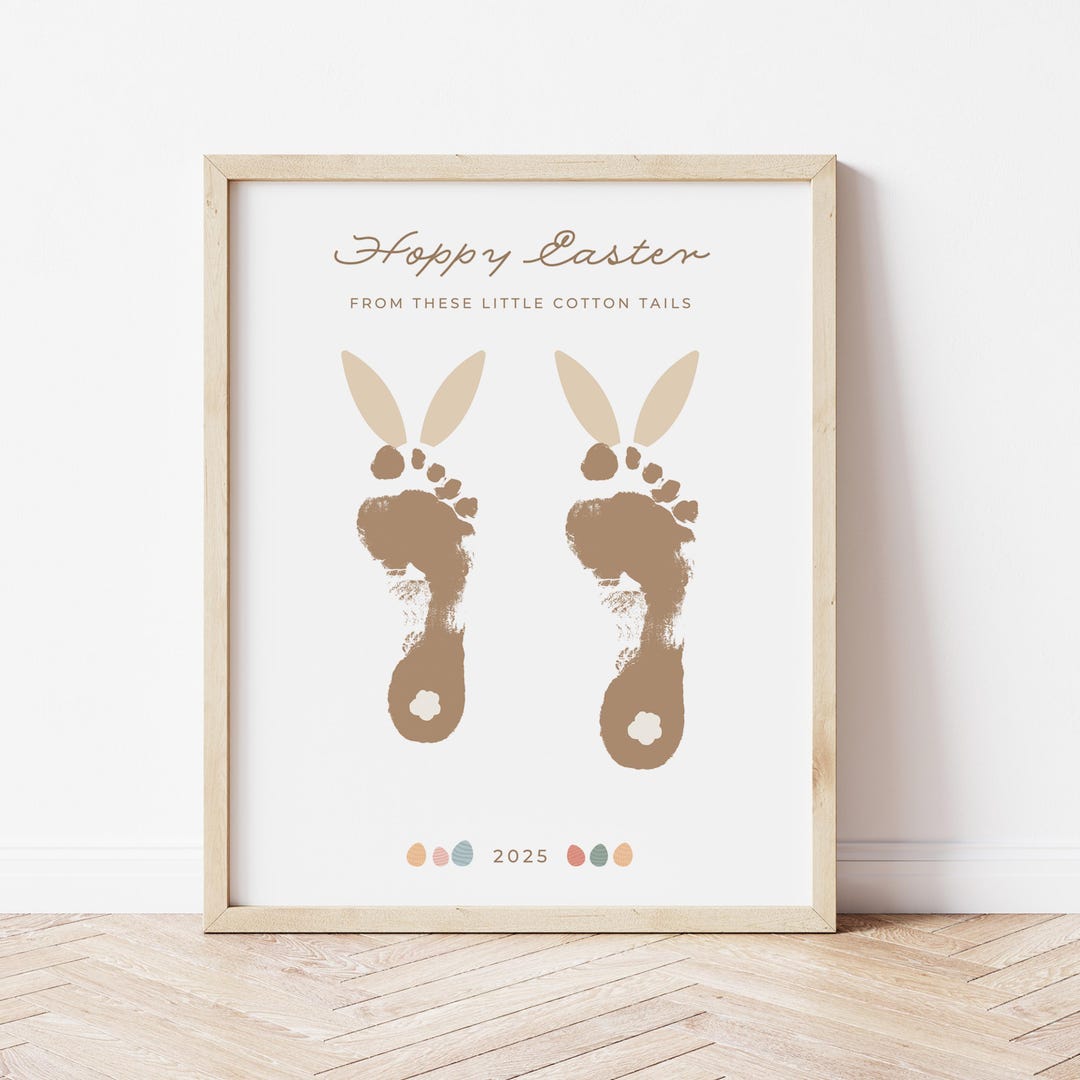 Bunny Footprint Art for Two Kids, Hoppy Easter Art Activity With Year ...