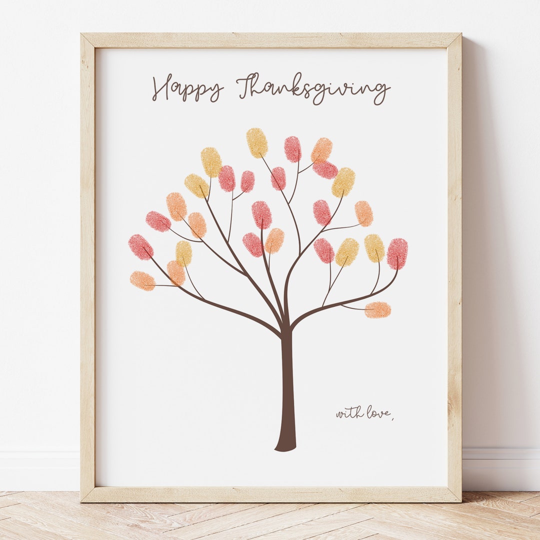 Thanksgiving Fingerprint Tree Craft, Fall Thumbprint Art, Happy ...