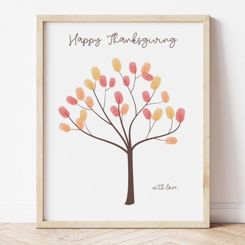 Thanksgiving Fingerprint Tree Craft, Fall Thumbprint Art, Happy ...