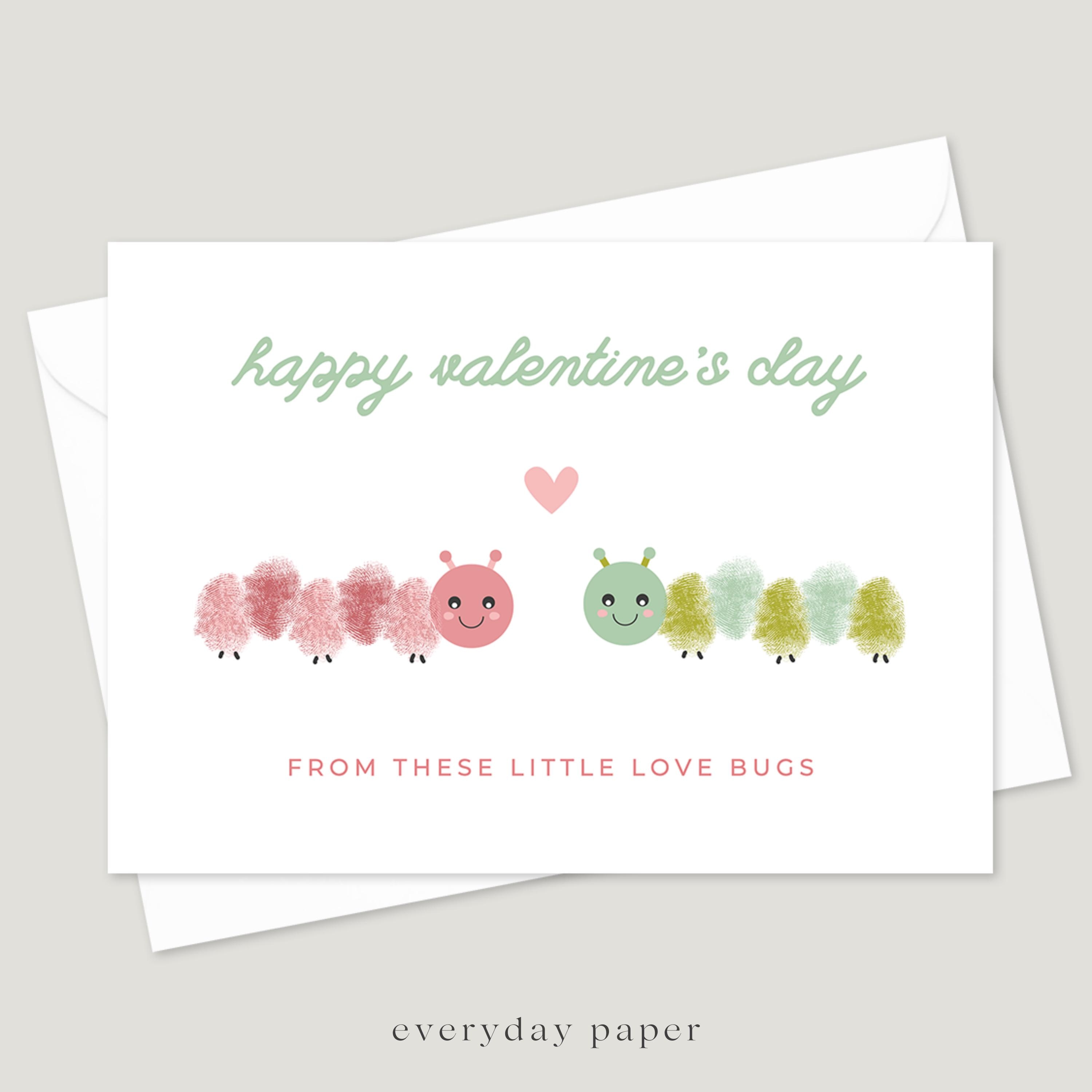 Love Bugs Caterpillar Fingerprint Valentines Card to Mail, 5x7 Inch ...