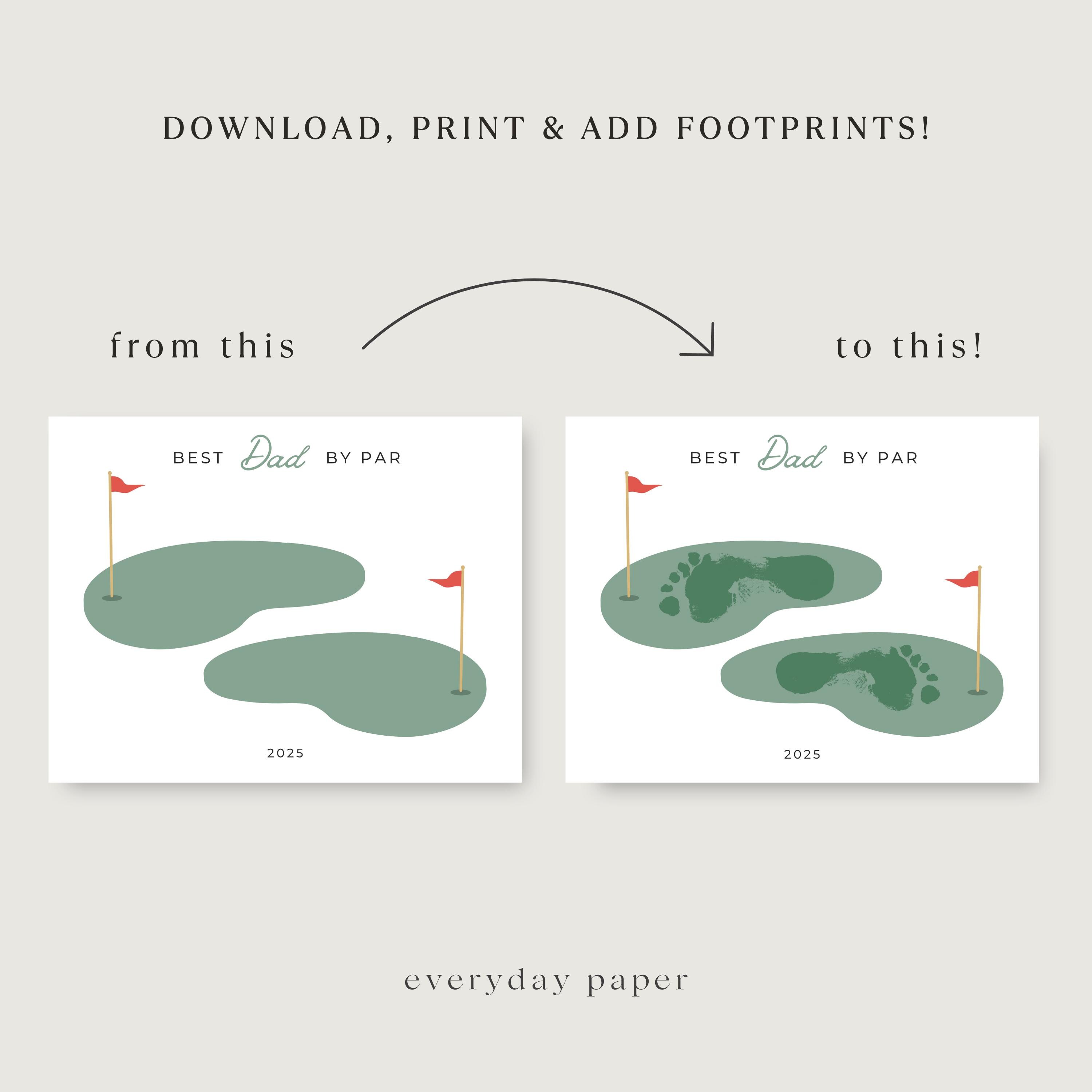 Best Dad by Par Golf Footprint Art Printable for 2 Kids, Dad Golfing ...