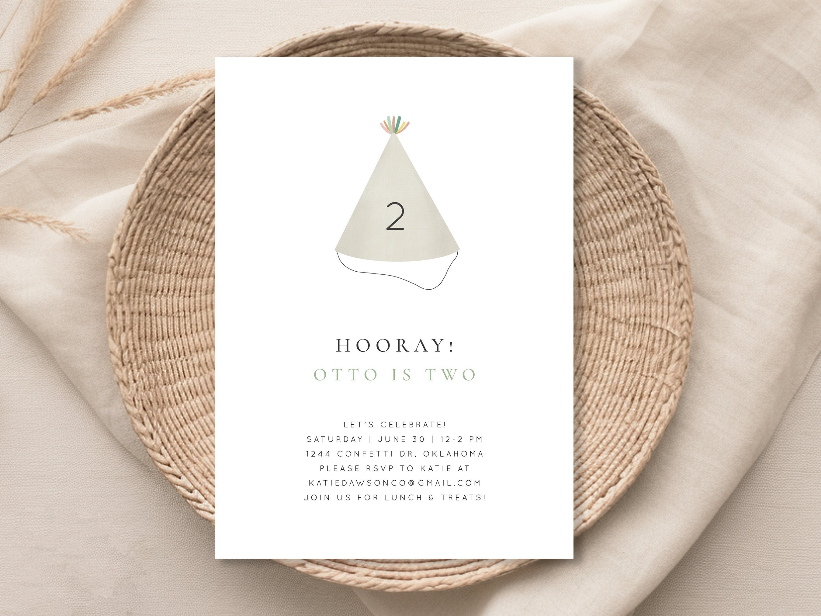 Party Hat Birthday Party Invitation Template Download | Simple First ...
