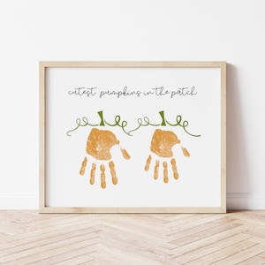 Pumpkin Handprint Craft for Two Kids, Fall Handprint Art Printable ...