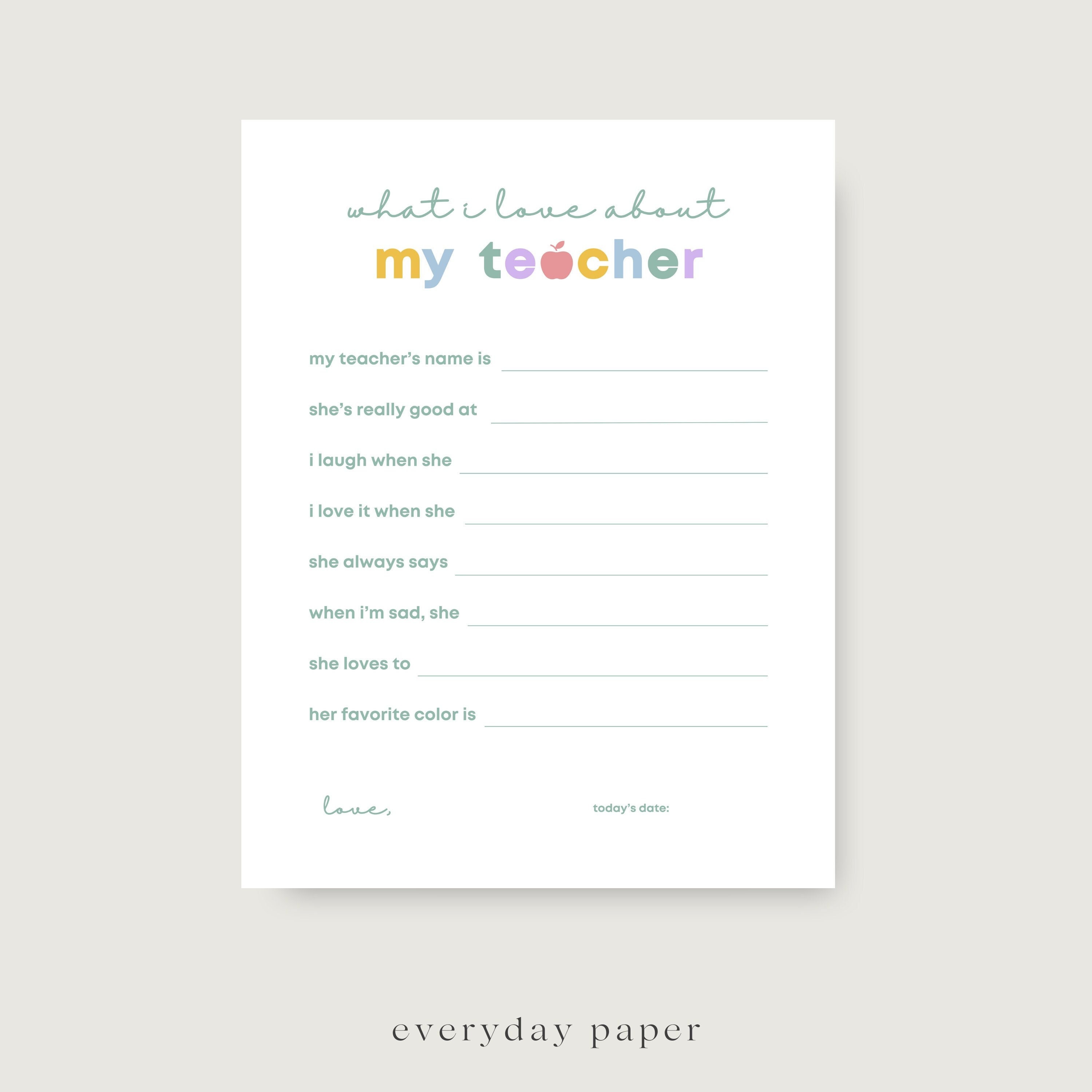 Teacher Questionnaire Interview Teacher Card From Student End of Year ...