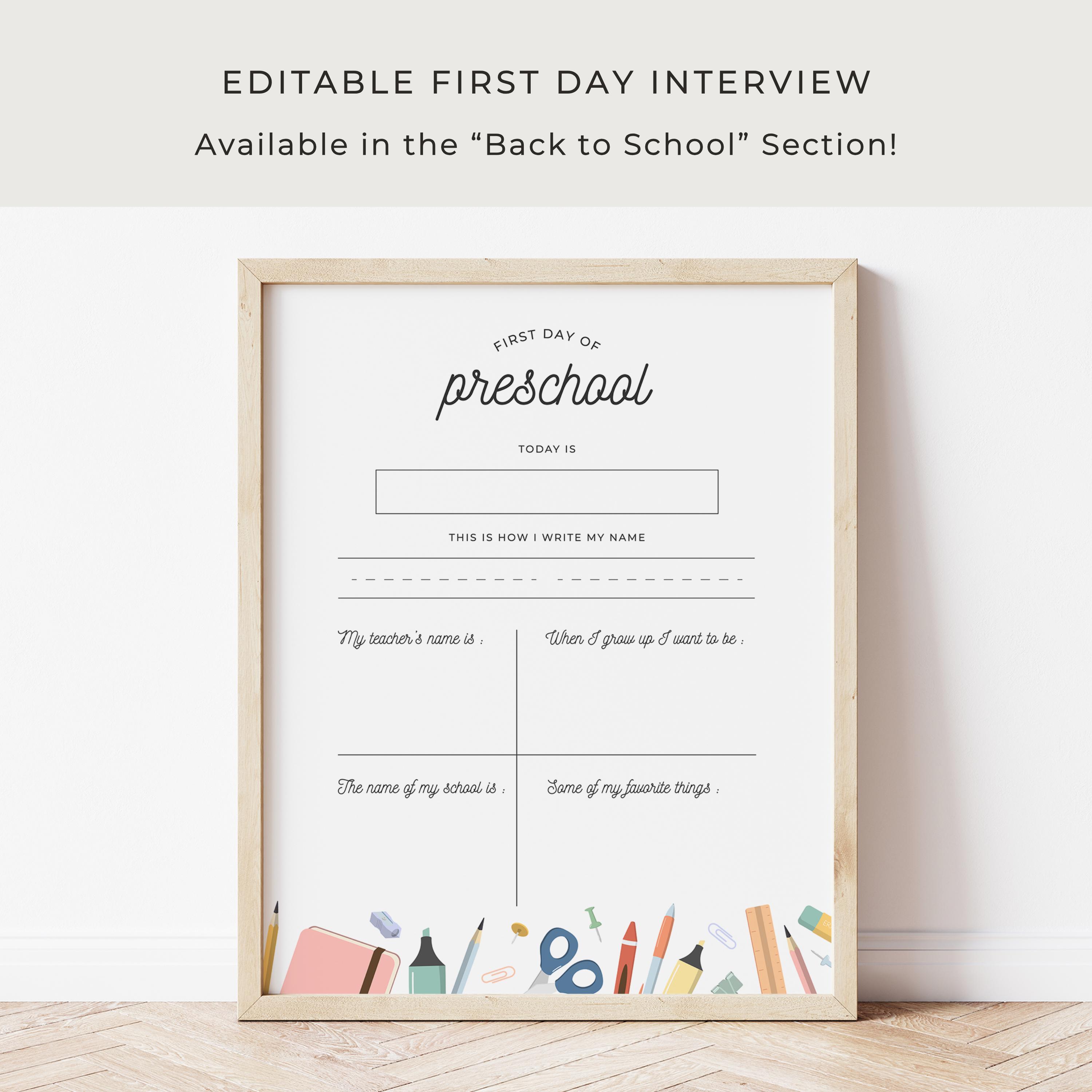 Editable First Day of School Sign Template, Simple Minimal First Day of ...