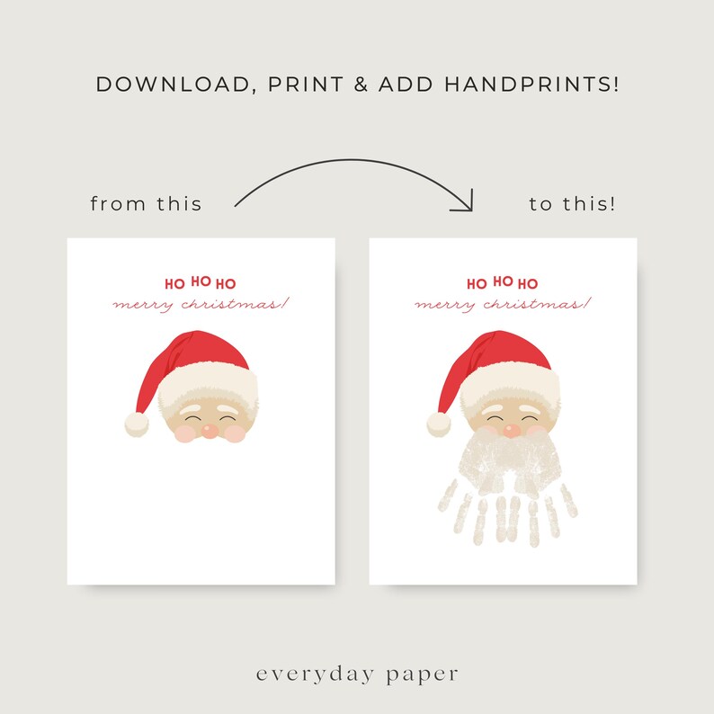 Santa Handprint Beard Art Printable, Adorable Santa Craft Keepsake for ...