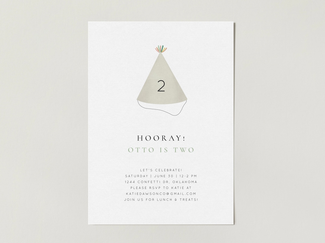 Party Hat Birthday Party Invitation Template Download | Simple First ...