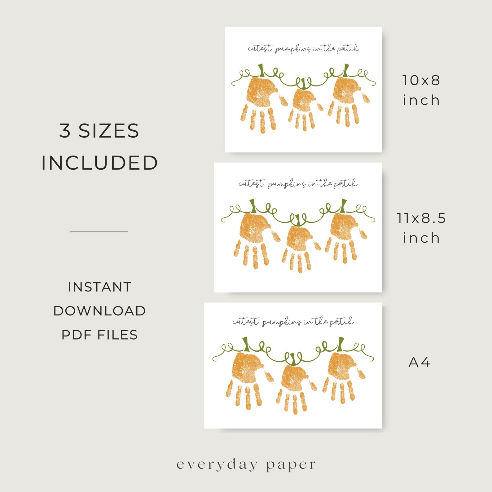 Pumpkin Handprint Craft for Three Kids, Fall Handprint Art Printable ...