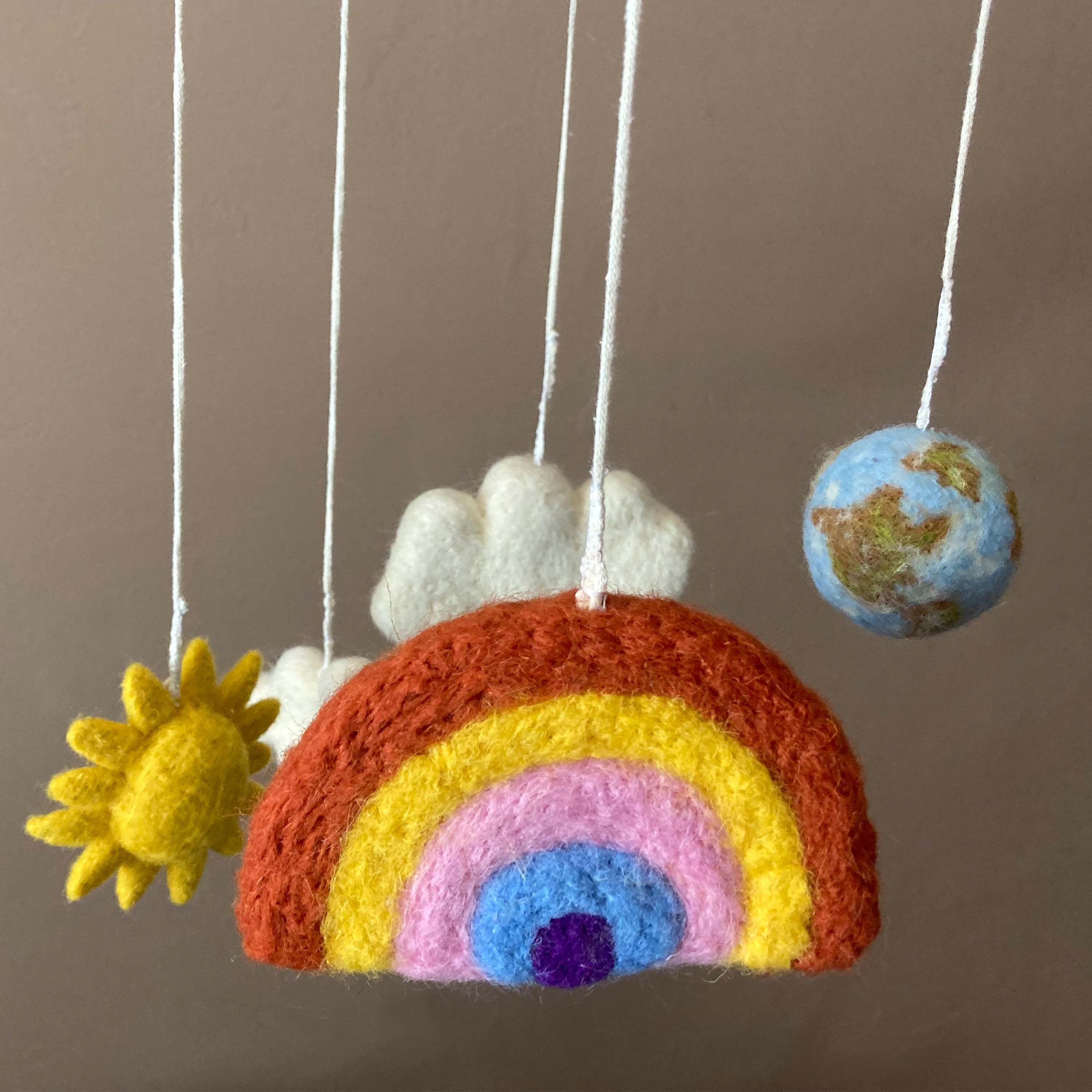 Needle Felted Baby Mobile Newborn Baby Shower Gift - Clouds, Rainbow ...