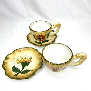 Hand Painted Ceramic Sunflower Tea Cup Set set of 2 - Etsy
