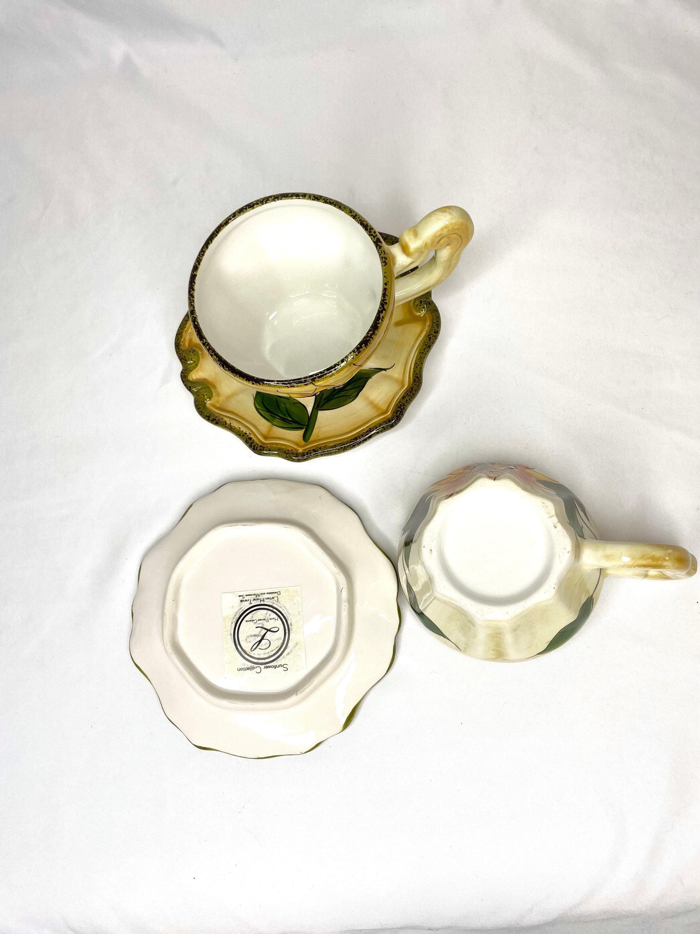 Hand Painted Ceramic Sunflower Tea Cup Set set of 2 - Etsy