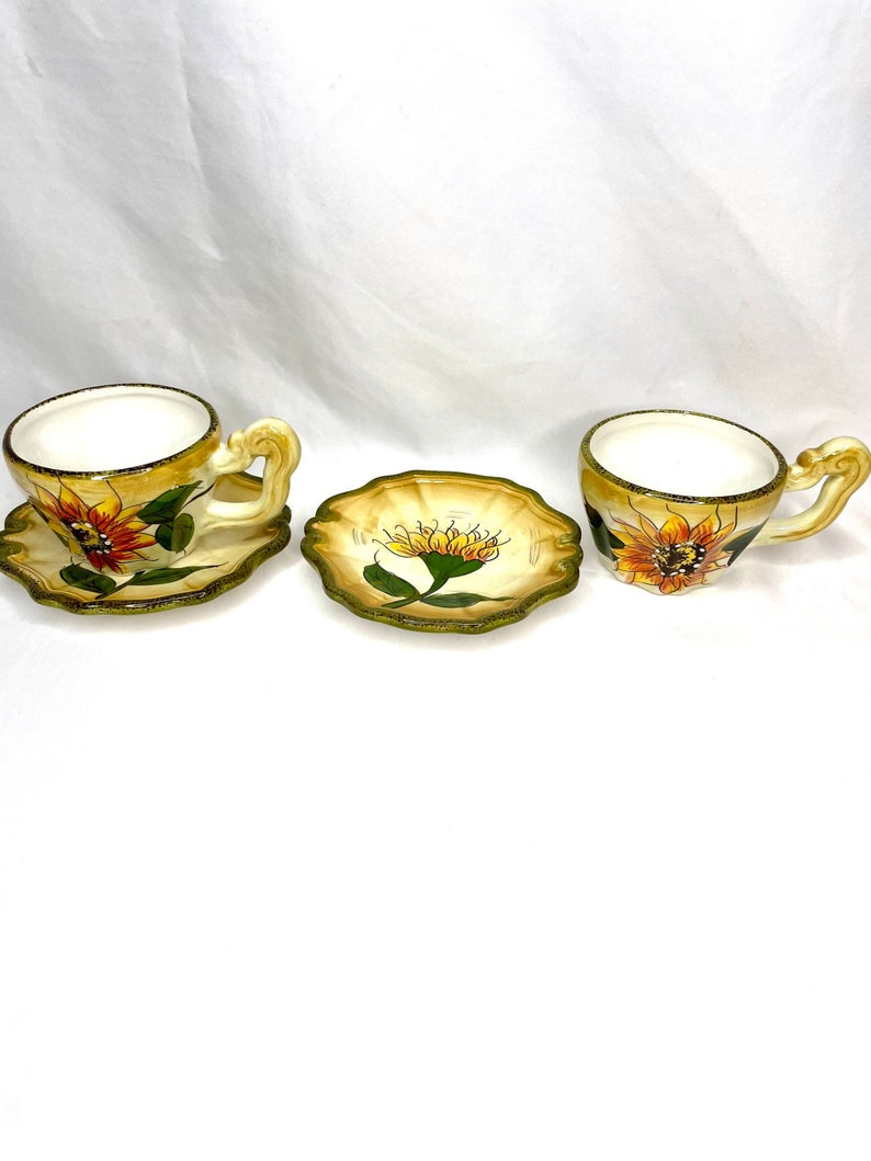 Hand Painted Ceramic Sunflower Tea Cup Set set of 2 - Etsy