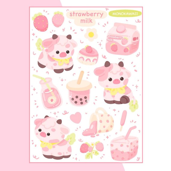 Strawberry Milk Sticker Sheet L Kawaii Sticker Sheet L Cute - Etsy