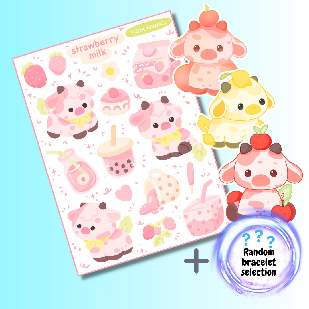 Strawberry Milk 1 Sticker Collection Set L Kawaii Sticker Sheet L Cute ...