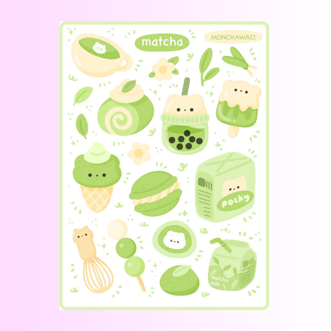 Matcha Sticker Sheet L Kawaii Sticker Sheet L Cute Stickers L Anime ...