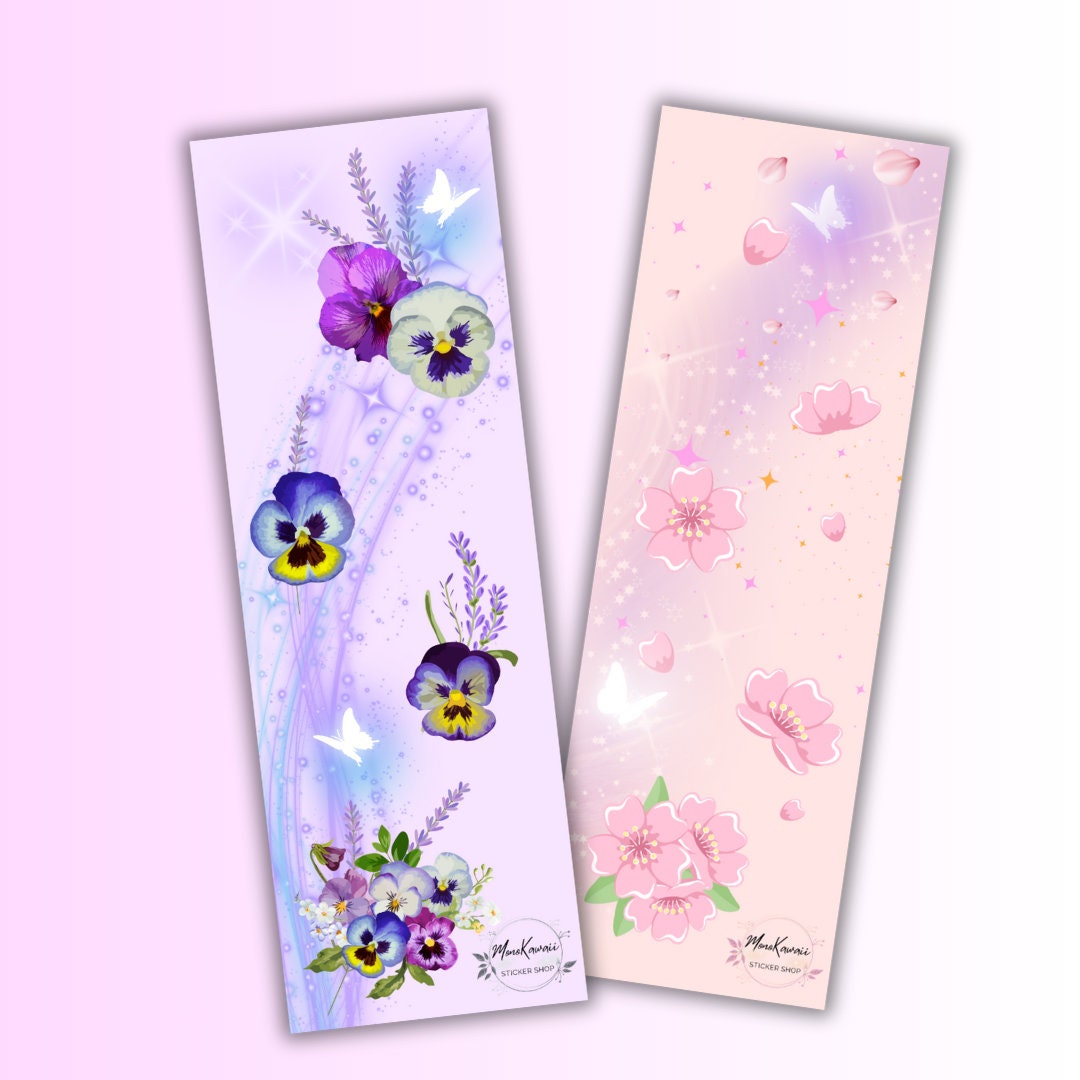 Cherry Blossom and Lavender Pansy Bookmarks, Book Lover Gift, Book Worm ...