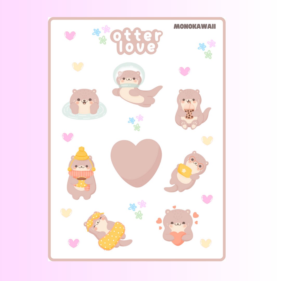 Otter Love Sticker Sheet L Kawaii Sticker Sheet L Cute Stickers L Anime ...