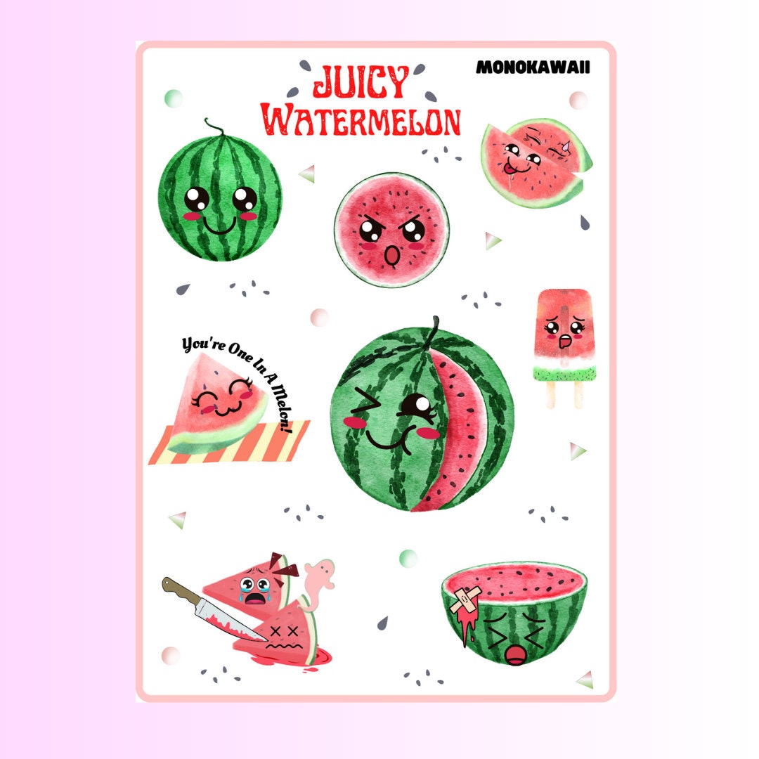 Juicy Watermelon Sticker Sheet L Kawaii Sticker Sheet L Cute Stickers L ...
