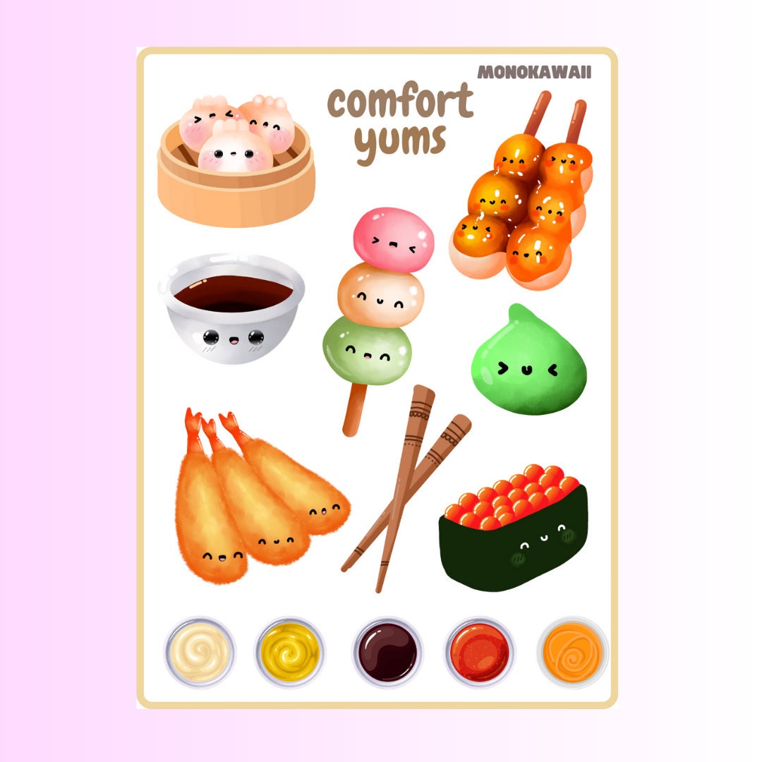 Comfort Yums Sticker Sheet L Kawaii Sticker Sheet L Cute Stickers L ...
